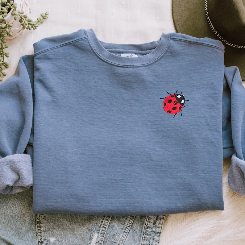 Embroidered Ladybug Crewneck Sweatshirt, Comfort Colors Garment Dyed ...