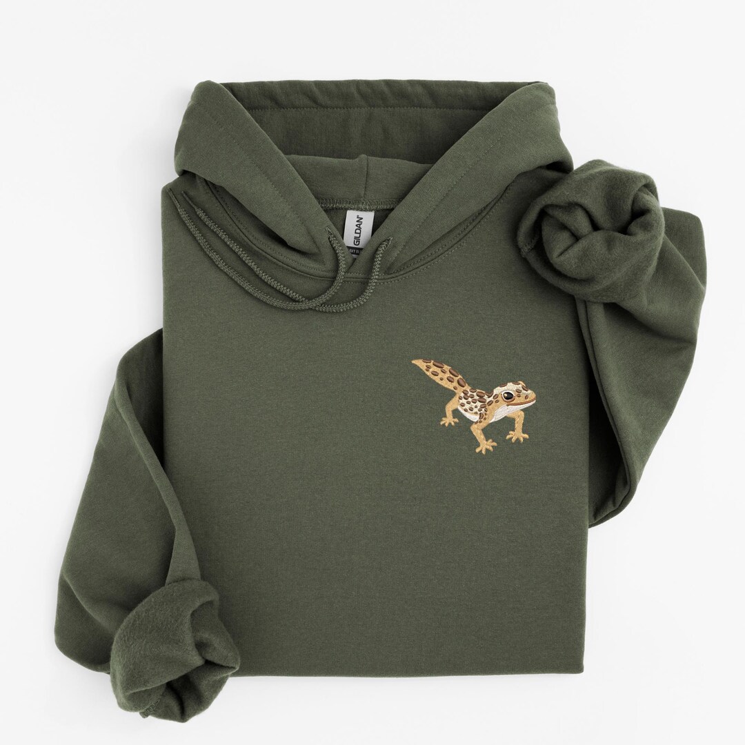 Embroidered Leopard Gecko Hoodie: Reptile Lover Pullover Sweatshirt - Etsy