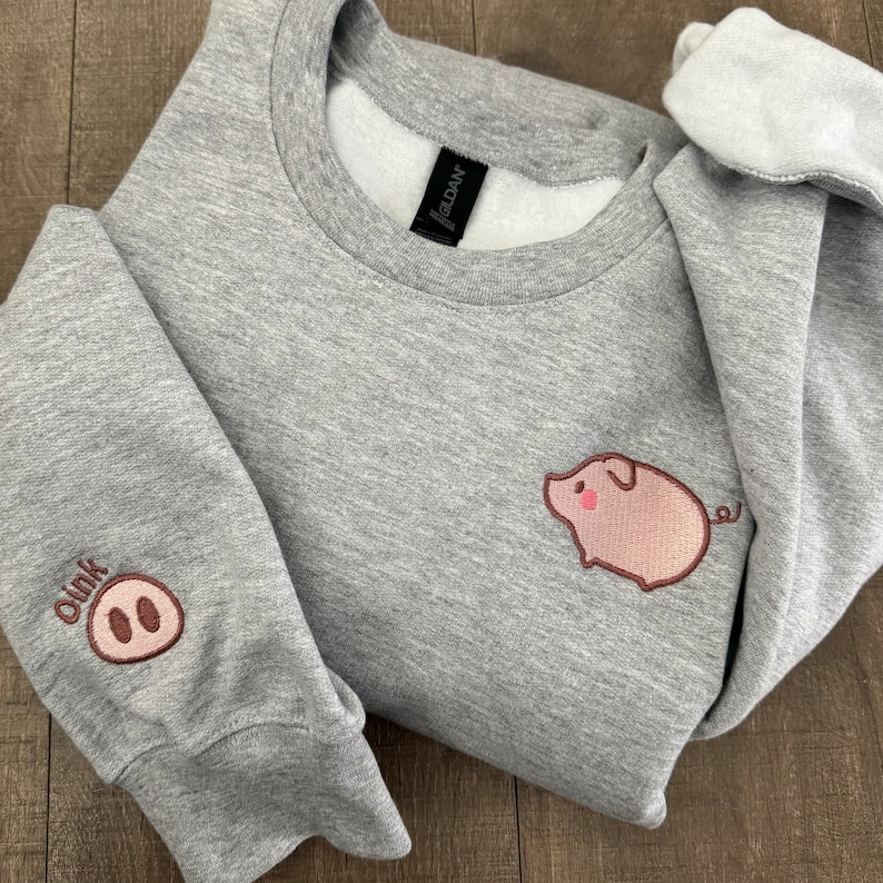 Embroidered Pig Hoodie, Cute Piggy Pullover, Gift for Pig Lovers, Funny ...