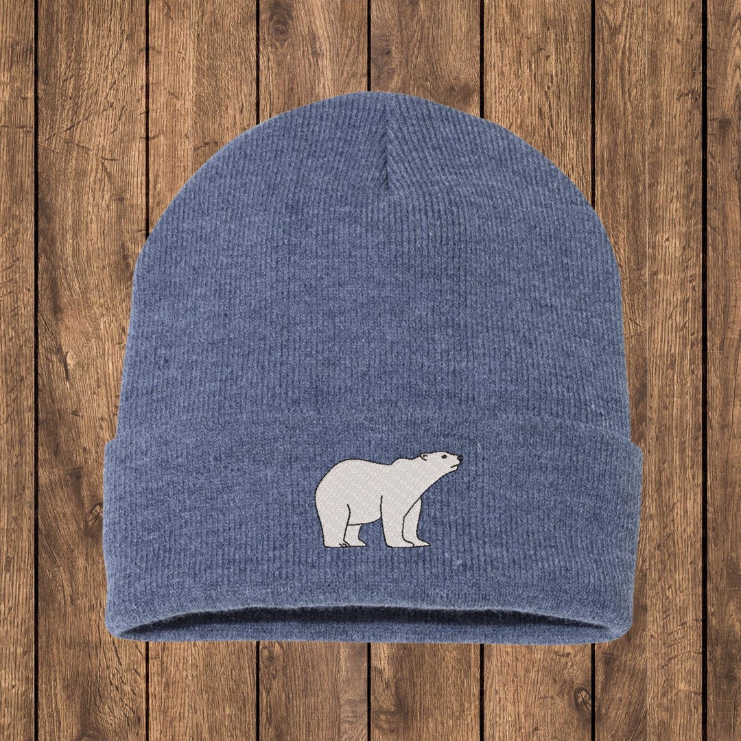 Embroidered Polar Bear Knit Beanie: Arctic Wildlife Hat - Etsy