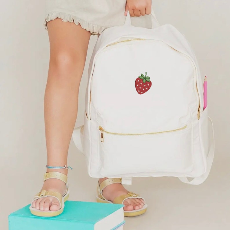 Embroidered Strawberry Backpack, Custom Stitched Backpack, Trendy Fruit ...