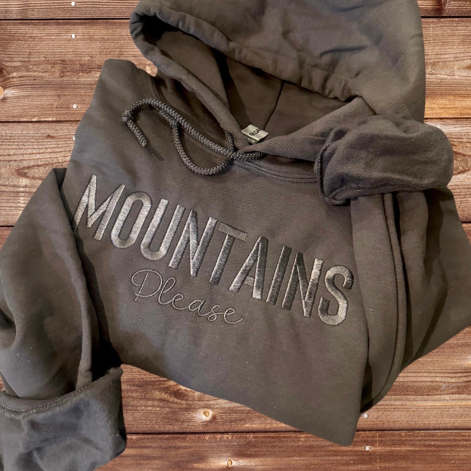 Embroidered Mountain Hoodie, Stitched Tonal Mountain Sweatshirt, Hiking Top, Outdoorsy ...