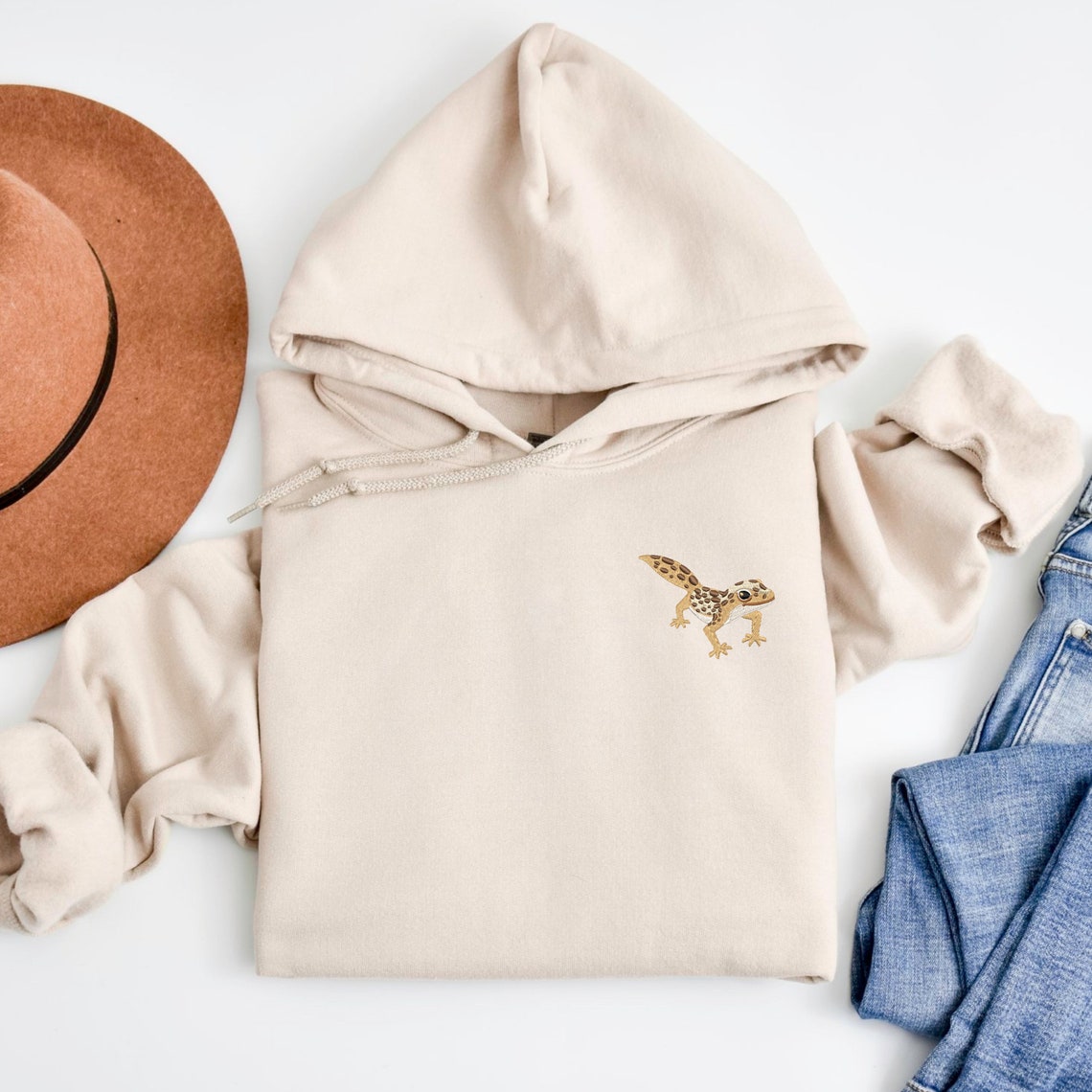 Leopard Gecko Hoodie, Embroidered Lizard Pullover Sweatshirt, Reptile ...