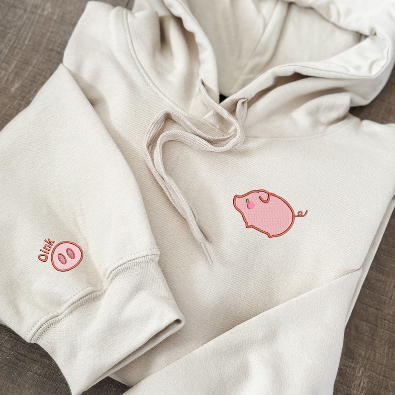 Embroidered Pig Hoodie, Cute Piggy Pullover, Gift for Pig Lovers, Funny ...