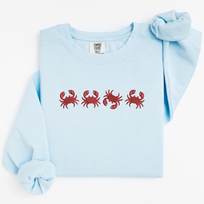 Embroidered Red Crab Crewneck, Coastal Nautical Sweatshirt - Etsy