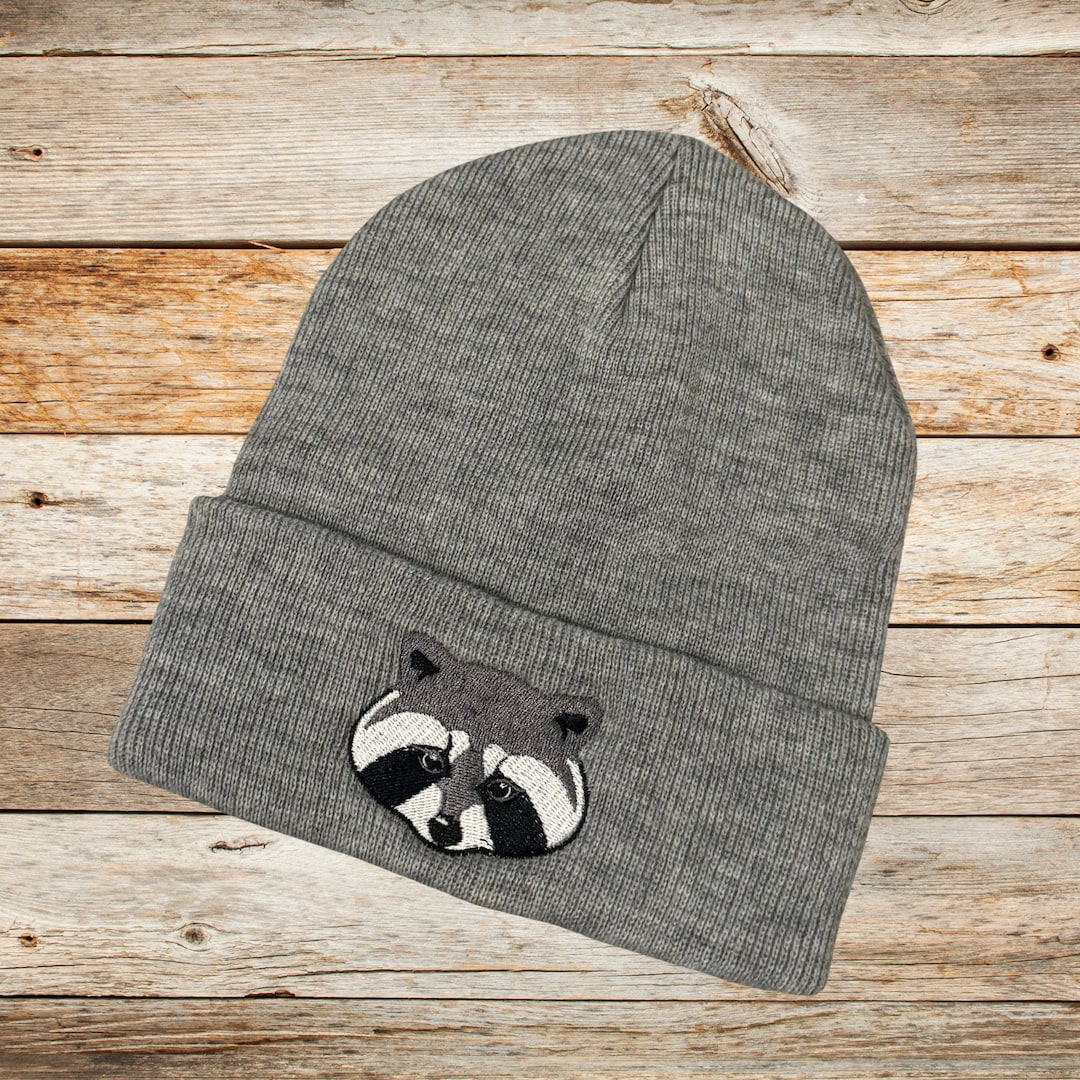 Embroidered Raccoon Beanie, Raccoon Knit Hat, Raccoon Lover Gifts ...