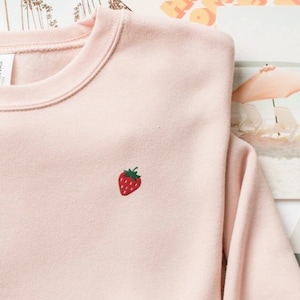 Embroidered Mini Strawberry Crewneck Sponge Fleece Sweatshirt, Stitched ...