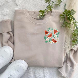 Embroidered Watermelon Sweatshirt, Luxury Pigment Dyed Crewneck ...