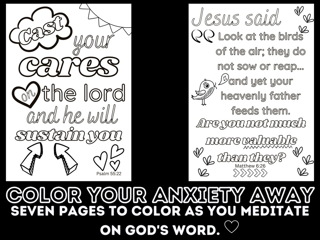 Bible Verse Coloring Pages With Scriptures on Overcoming Anxiety - Etsy