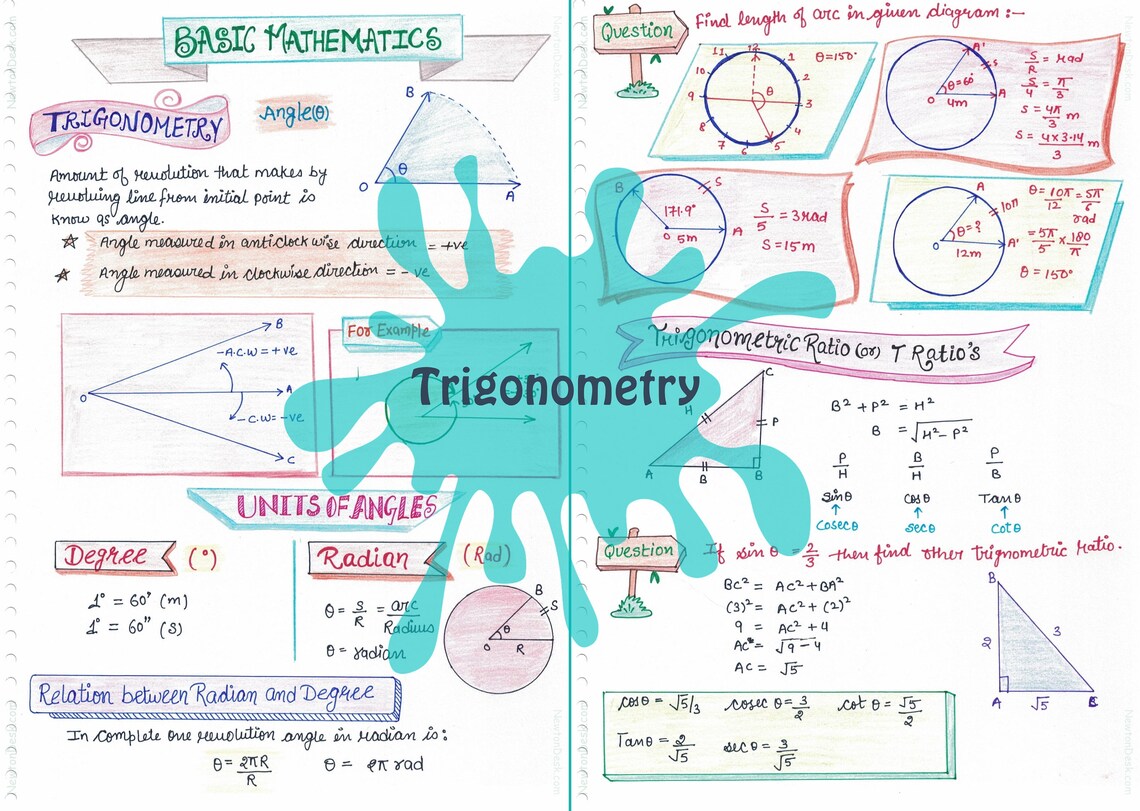 Basic Math | Trigonometry | Graphs - Grade 11 Physics Handwritten Color ...