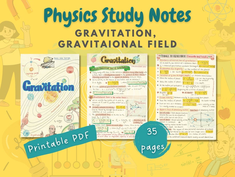 Gravitation Physics Notes Includes Gravitational Potentional - Etsy