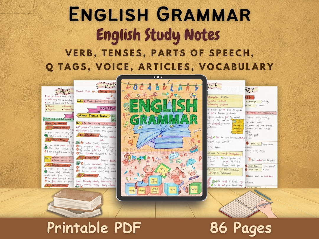 Learn English Grammar Study Notes PDF | Verb, Sentence, Articles, Parts ...