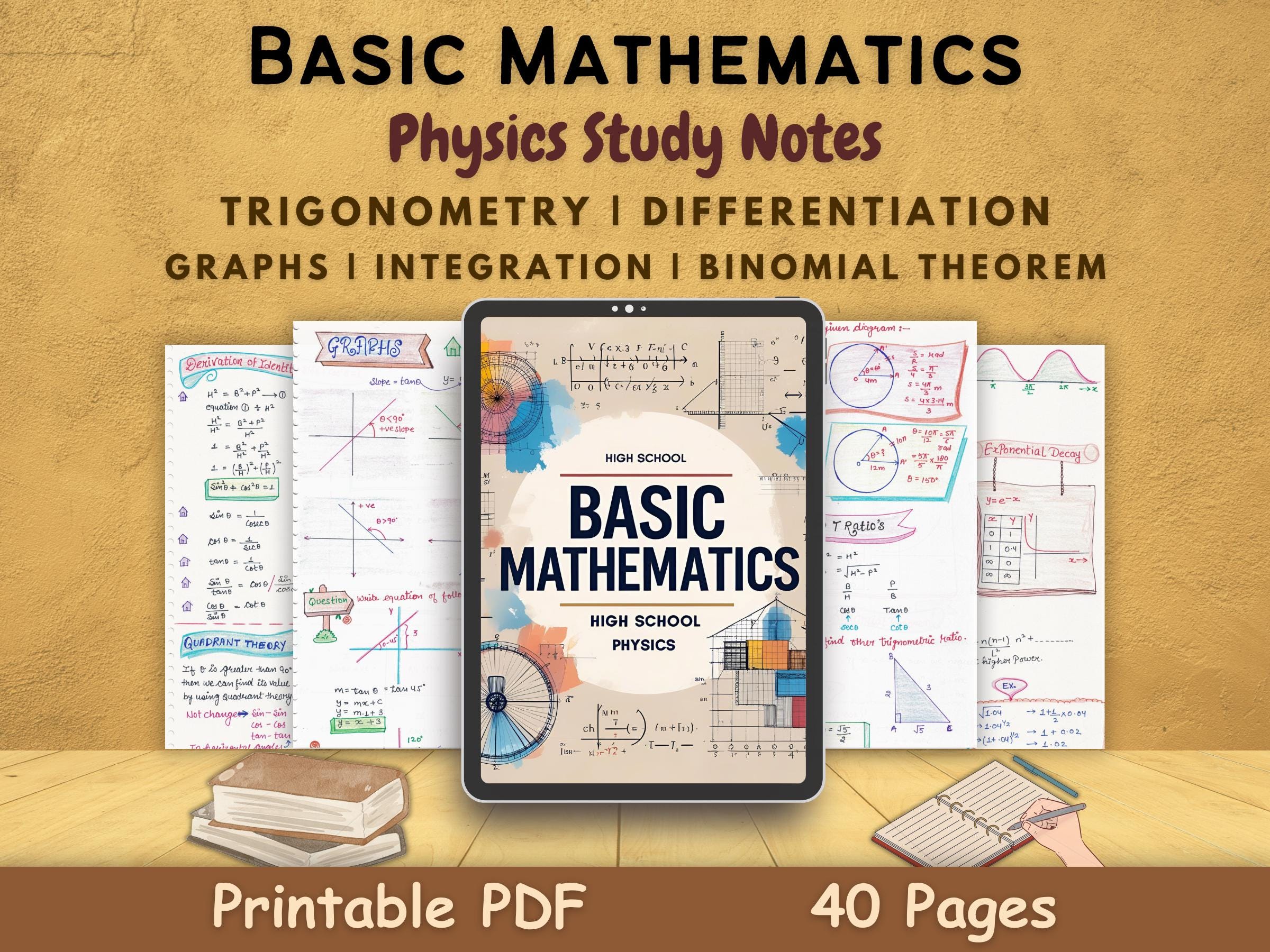 Basic Math | Trigonometry | Graphs - Grade 11 Physics Handwritten Color ...