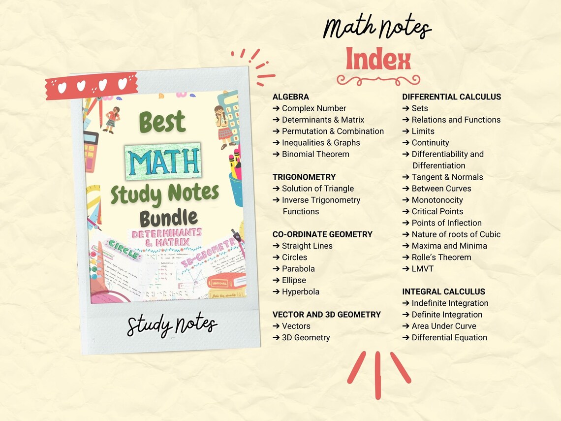 Math Study Notes Bundle PDF | Complete Mathematics for 11th and 12th ...