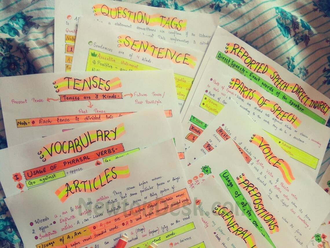 Learn English Grammar Study Notes PDF | Verb, Sentence, Articles, Parts ...