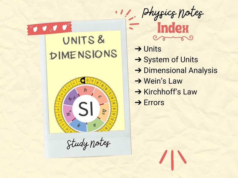 Units and Dimensions Analysis Study Notes PDF | System of SI Units and ...