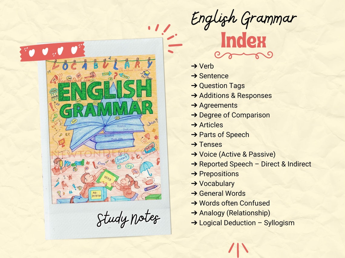 Learn English Grammar Study Notes PDF | Verb, Sentence, Articles, Parts ...