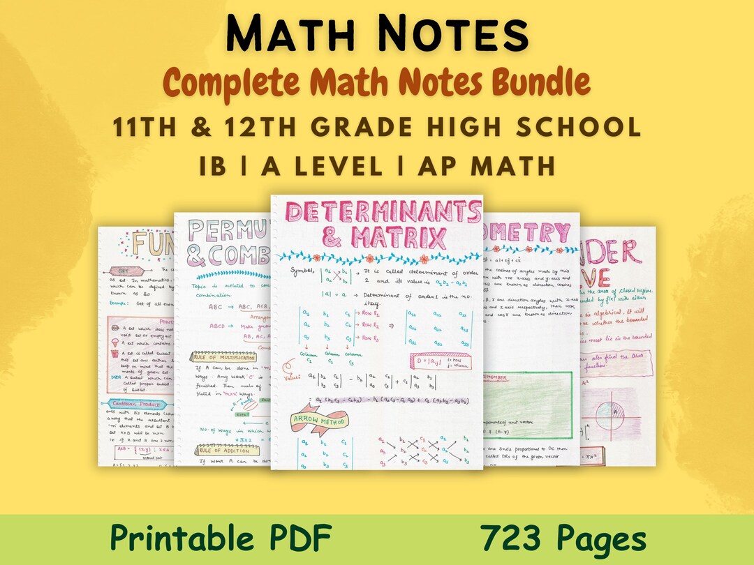 Math Study Notes Bundle PDF | Complete Mathematics for 11th and 12th ...