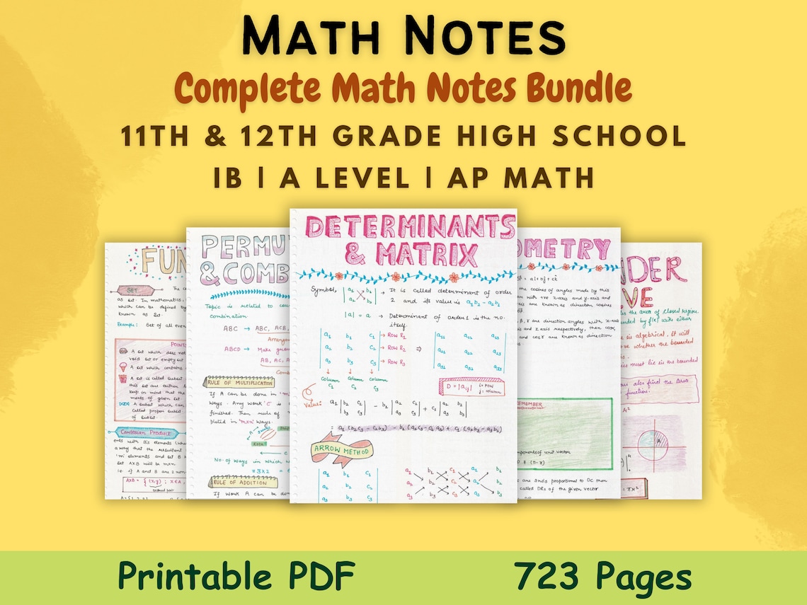 Math Study Notes Bundle PDF | Complete Mathematics for 11th and 12th ...