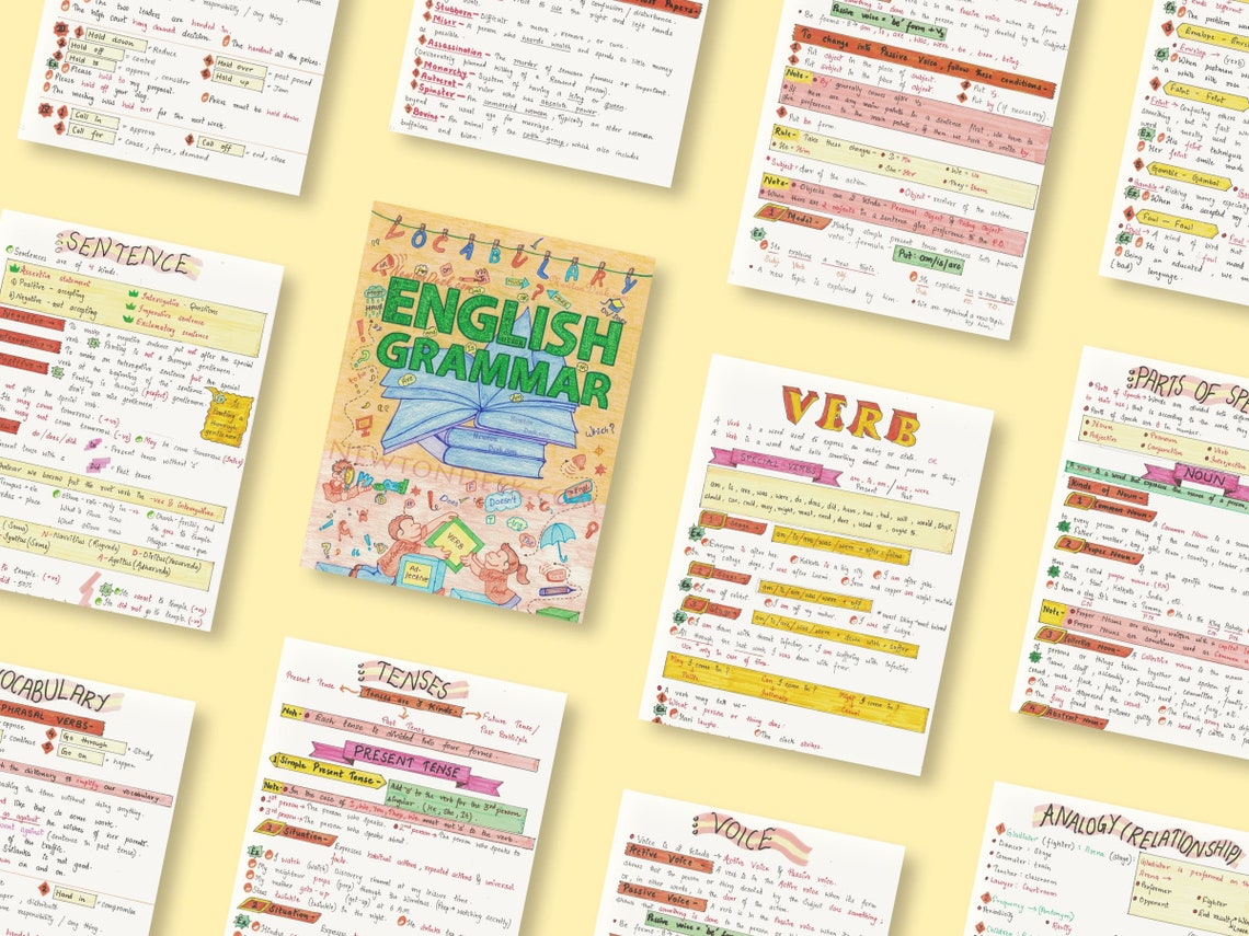 Learn English Grammar Study Notes PDF | Verb, Sentence, Articles, Parts ...