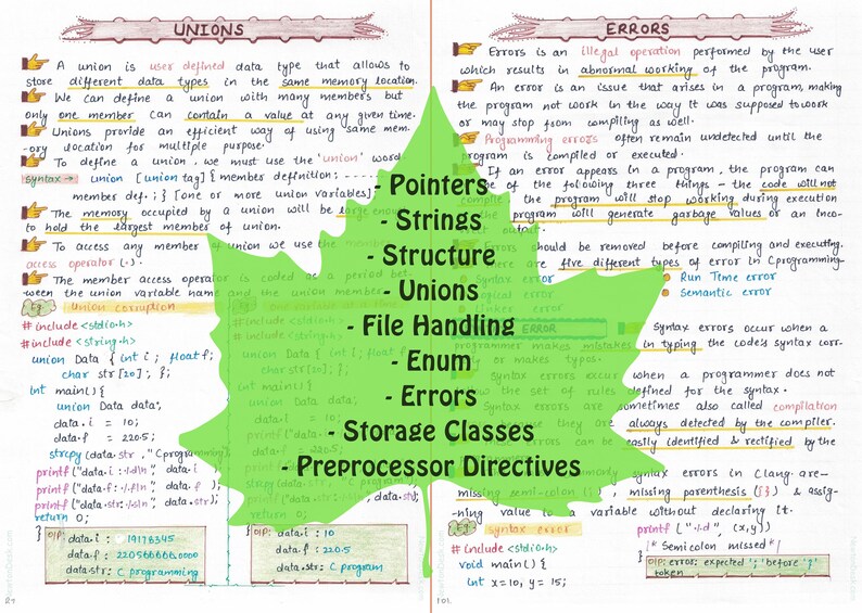 C Programming Language Aesthetic Study Notes Computer - Etsy