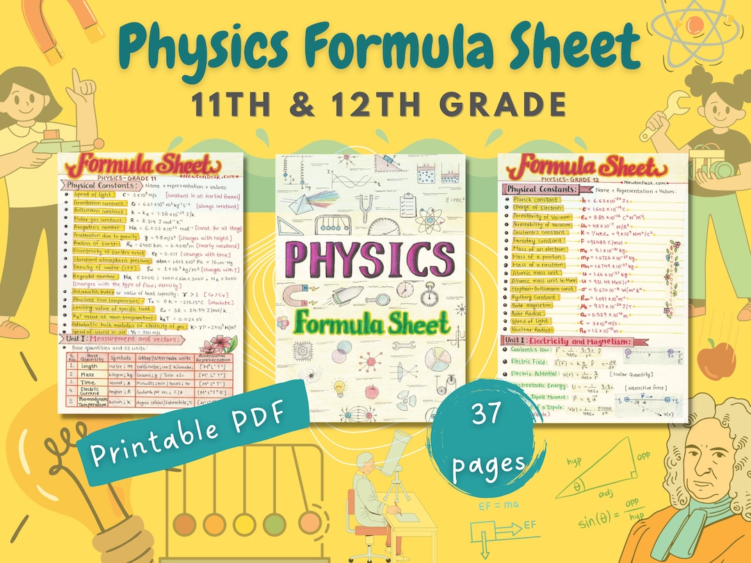 Physics Formula Sheet for 11th and 12th Grade High School - Etsy