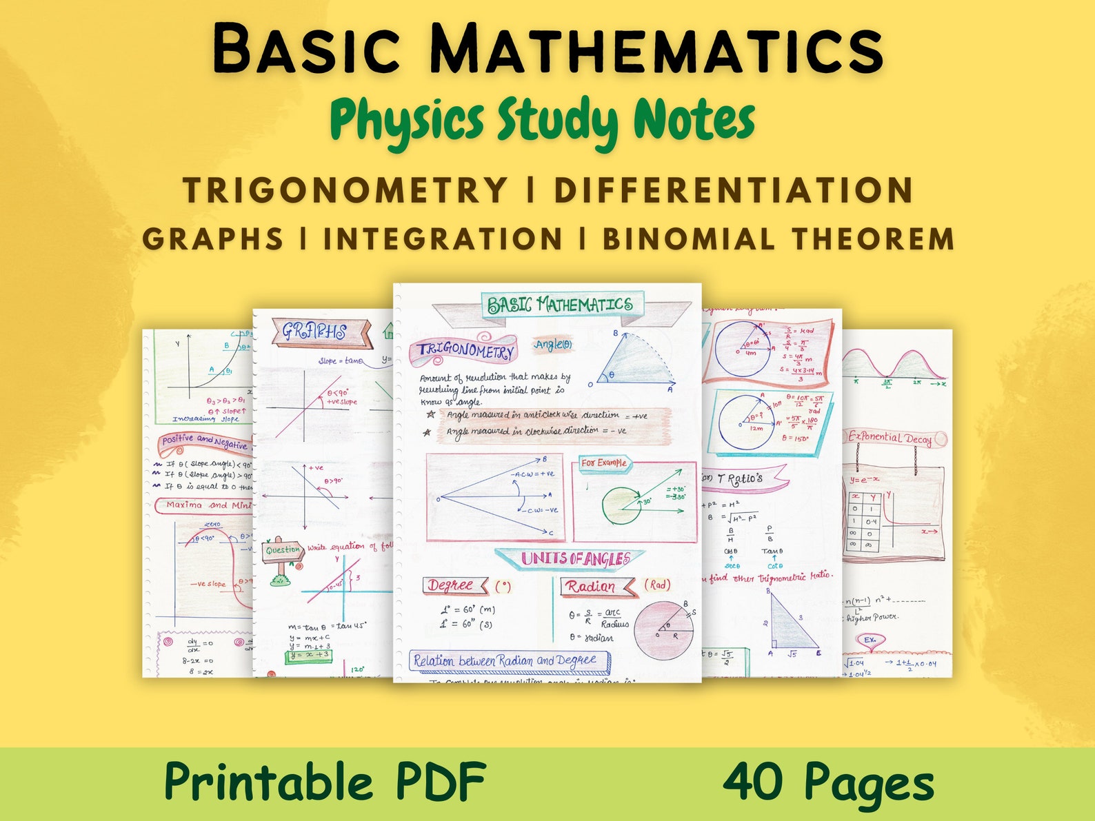 Basic Math | Trigonometry | Graphs - Grade 11 Physics Handwritten Color ...