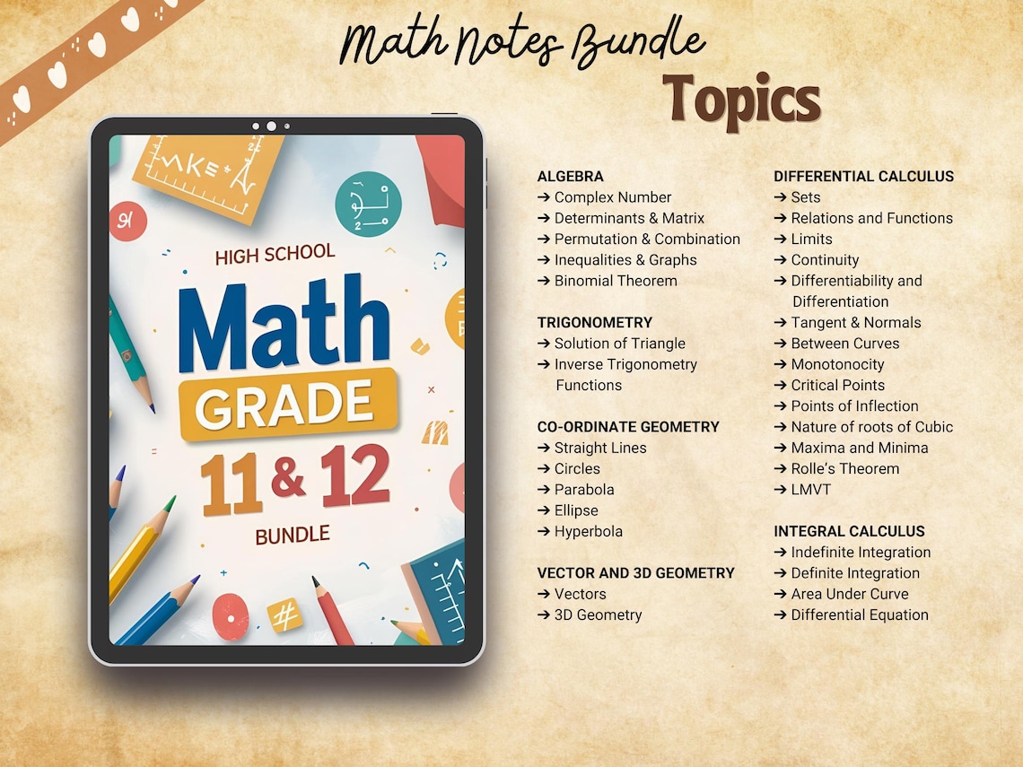 Math Study Notes Bundle PDF | Complete Mathematics for 11th and 12th ...