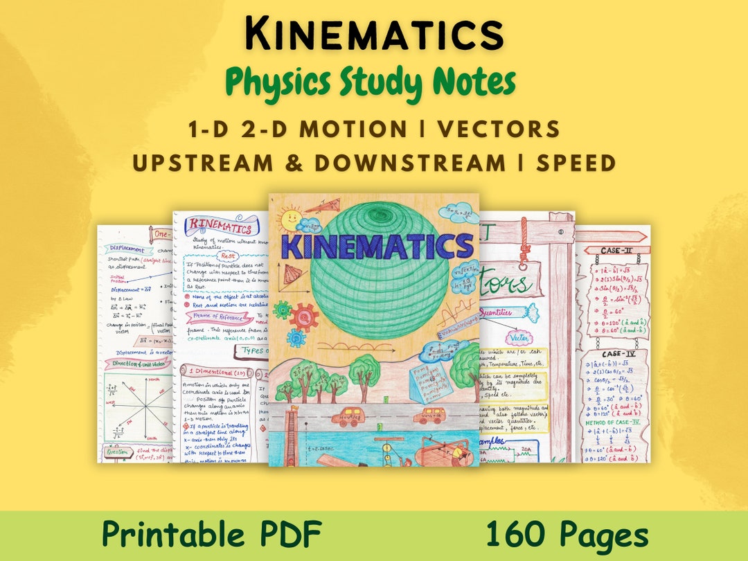 Kinematics Study Notes PDF | for 11 & 12 Grade High School Physics ...