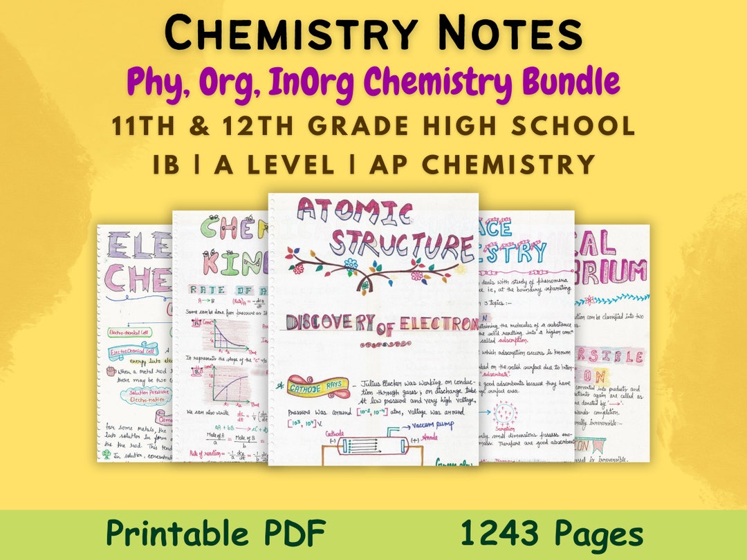 Chemistry Study Notes Bundle PDF Complete Physical, Organic, and ...