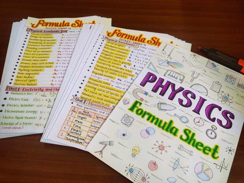 Physics Formula Sheet | for 11th and 12th Grade High School Students ...