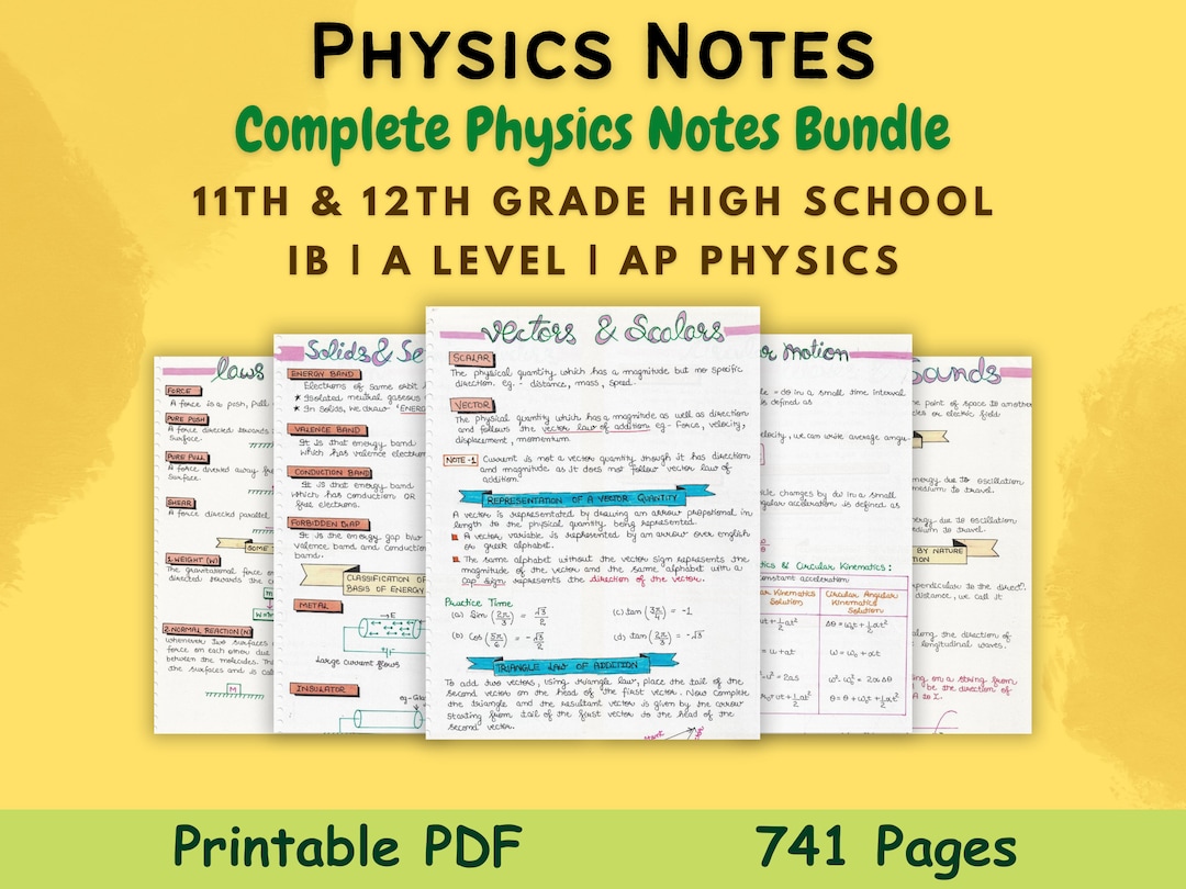 Physics Study Notes Bundle PDF Complete Physics Packet for 11th and ...