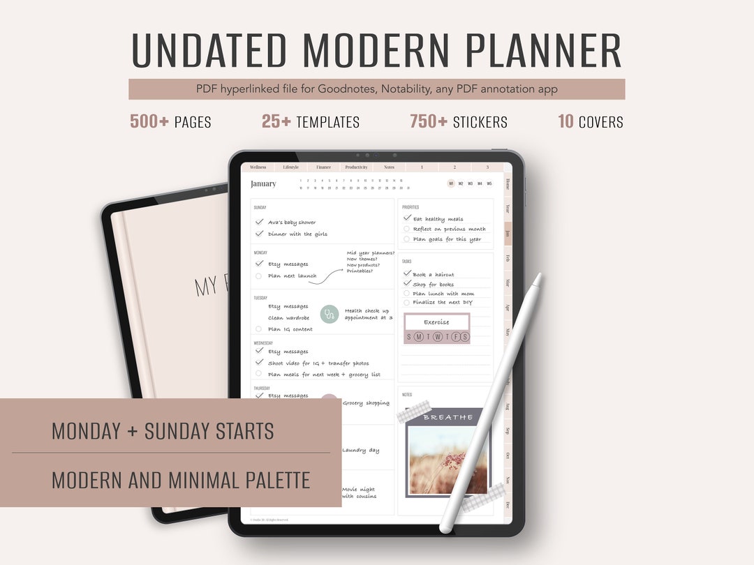 VINTAGE UNDATED Digital Planner | Portrait | Goodnotes Notability ...
