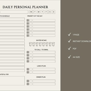 Daily Personal Planner, Printable PDF A4, Hourly Planner, Daily Plan ...