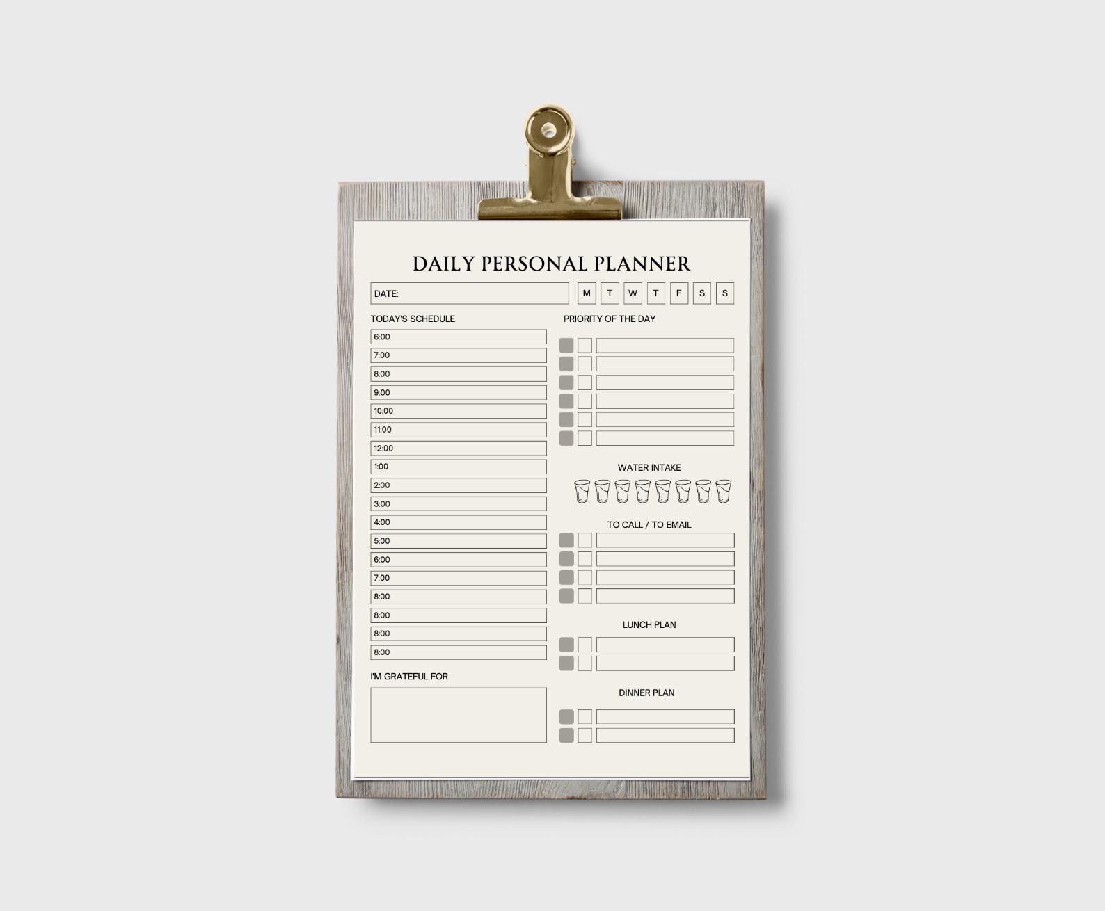 Daily Personal Planner, Printable PDF A4, Hourly Planner, Daily Plan ...