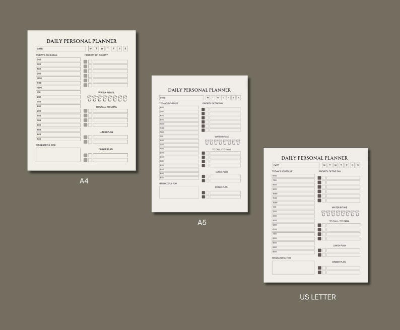 Daily Personal Planner, Printable PDF A4, Hourly Planner, Daily Plan ...