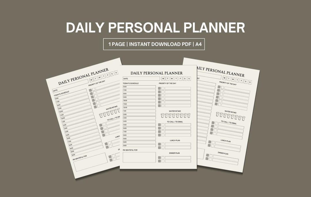 Daily Personal Planner, Printable PDF A4, Hourly Planner, Daily Plan ...
