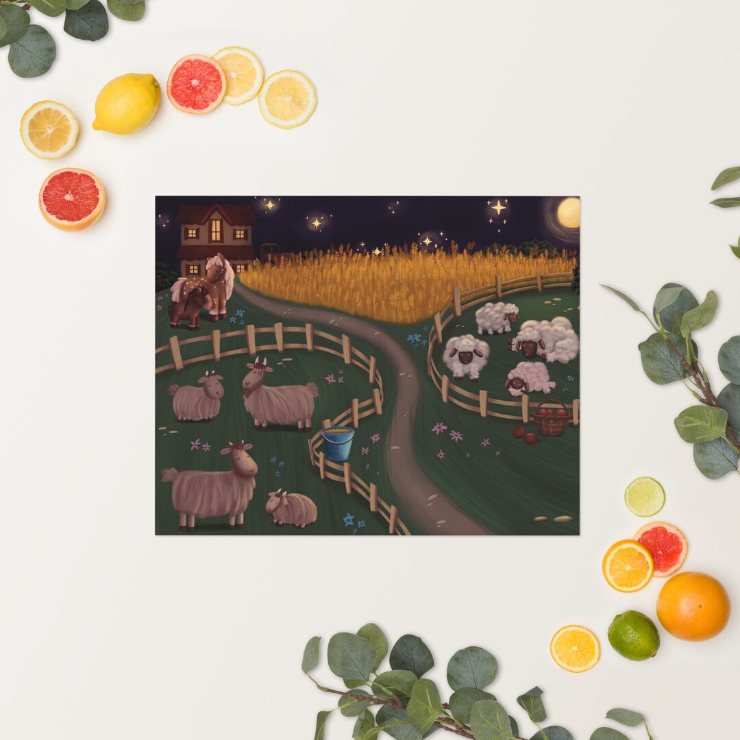 Sleeping Farm Animals Poster for Kids Beautiful Farm Illustration From ...