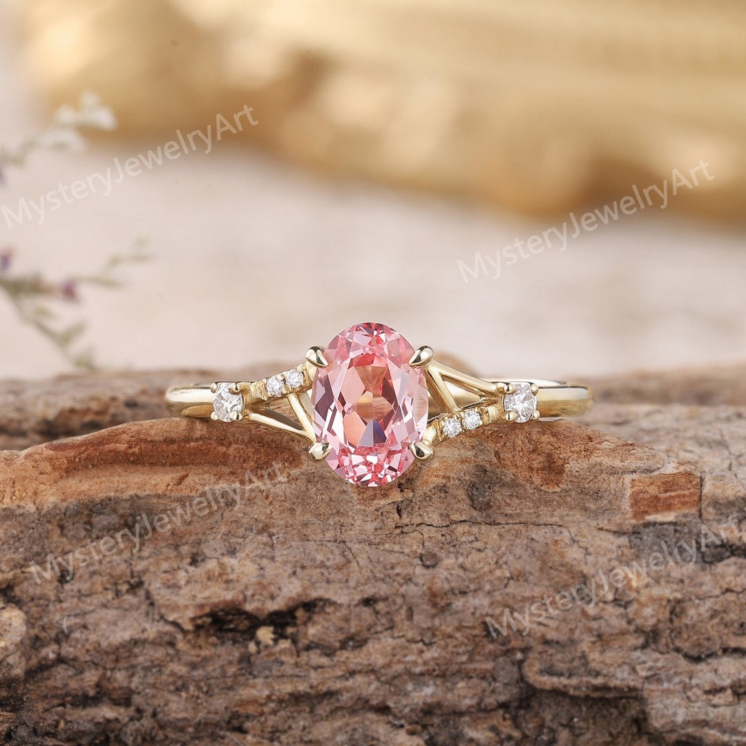Unique Pink Sapphire Engagement Ring Solid Gold Ring Art Deco Ring ...