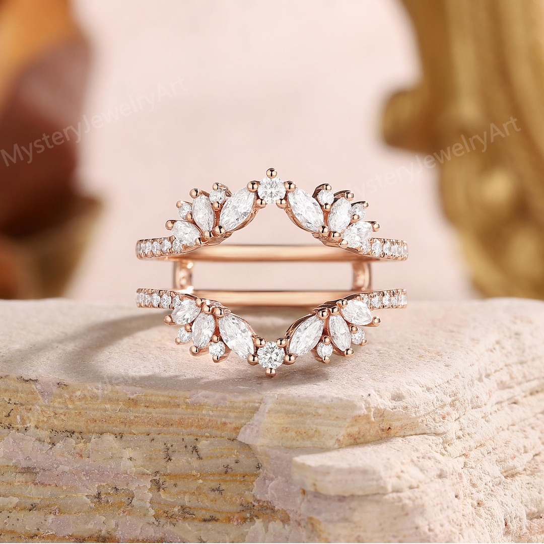 Vintage Moissanite Enhancer Wedding Band Rose Gold Moissanite Cluster ...