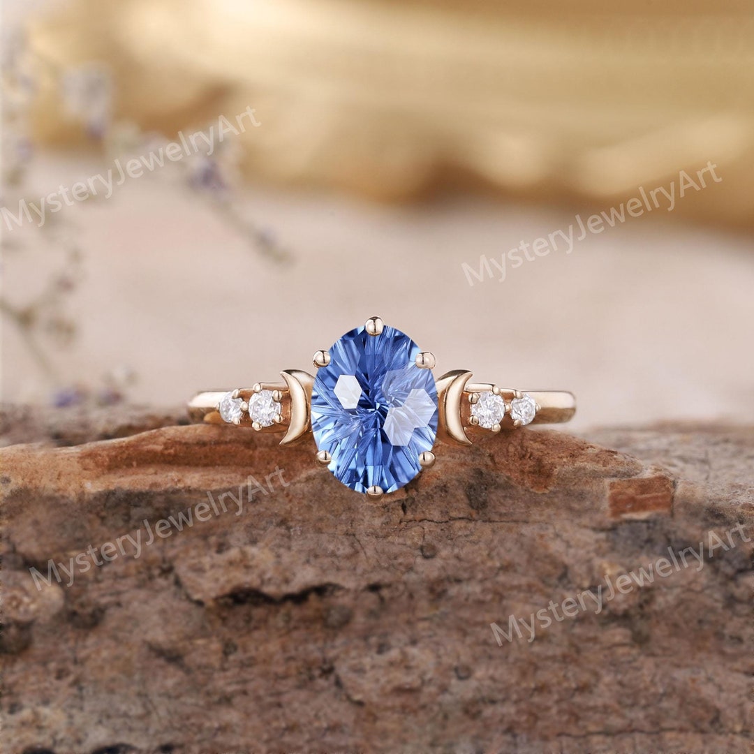 Unique Millennium Cut Sapphire Engagement Ring Rose Gold Star Sapphire ...