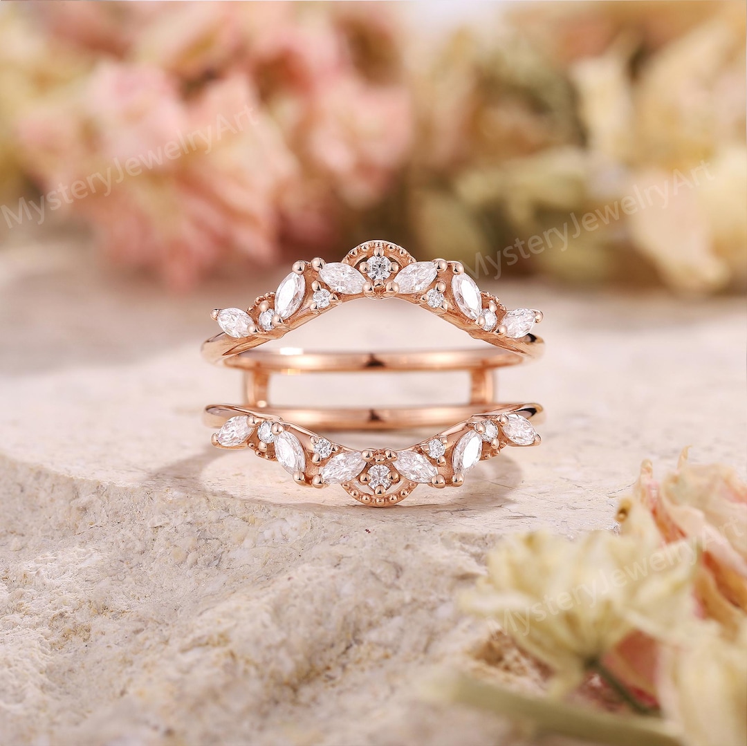 Vintage Moissanite Ring Enhancer Rose Gold Curved Wedding Band ...