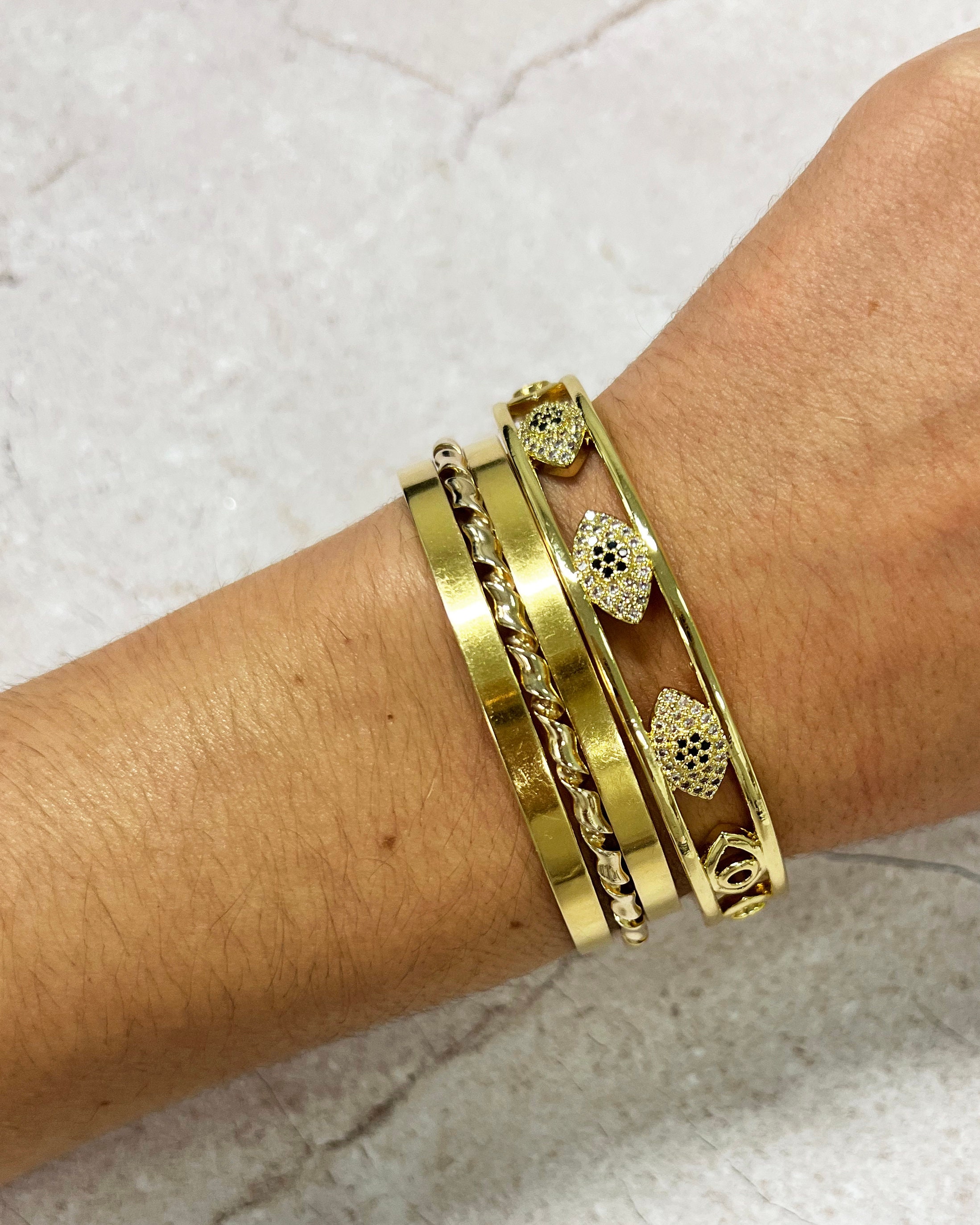Open Gold Plated Evil Eye Bangle With Cubic Zirconia Stones - Etsy