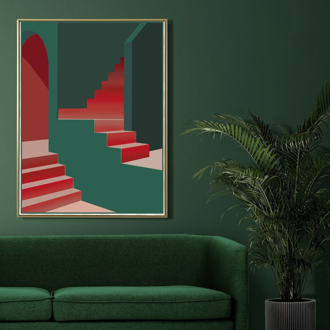 Minimalistic Architecture With Stairs Wall Art Illustration, Modern ...
