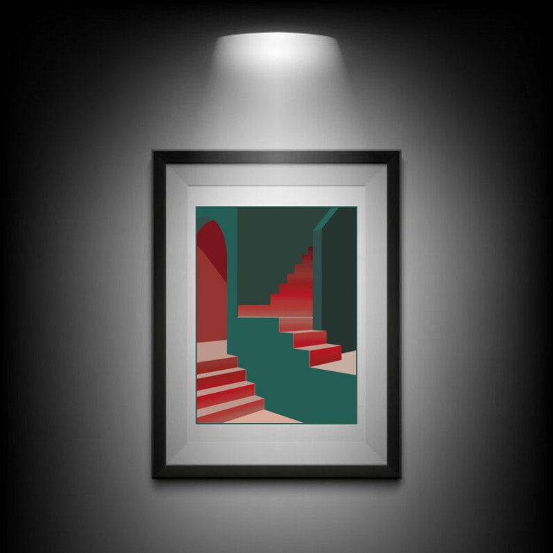 Minimalistic Architecture With Stairs Wall Art Illustration, Modern ...