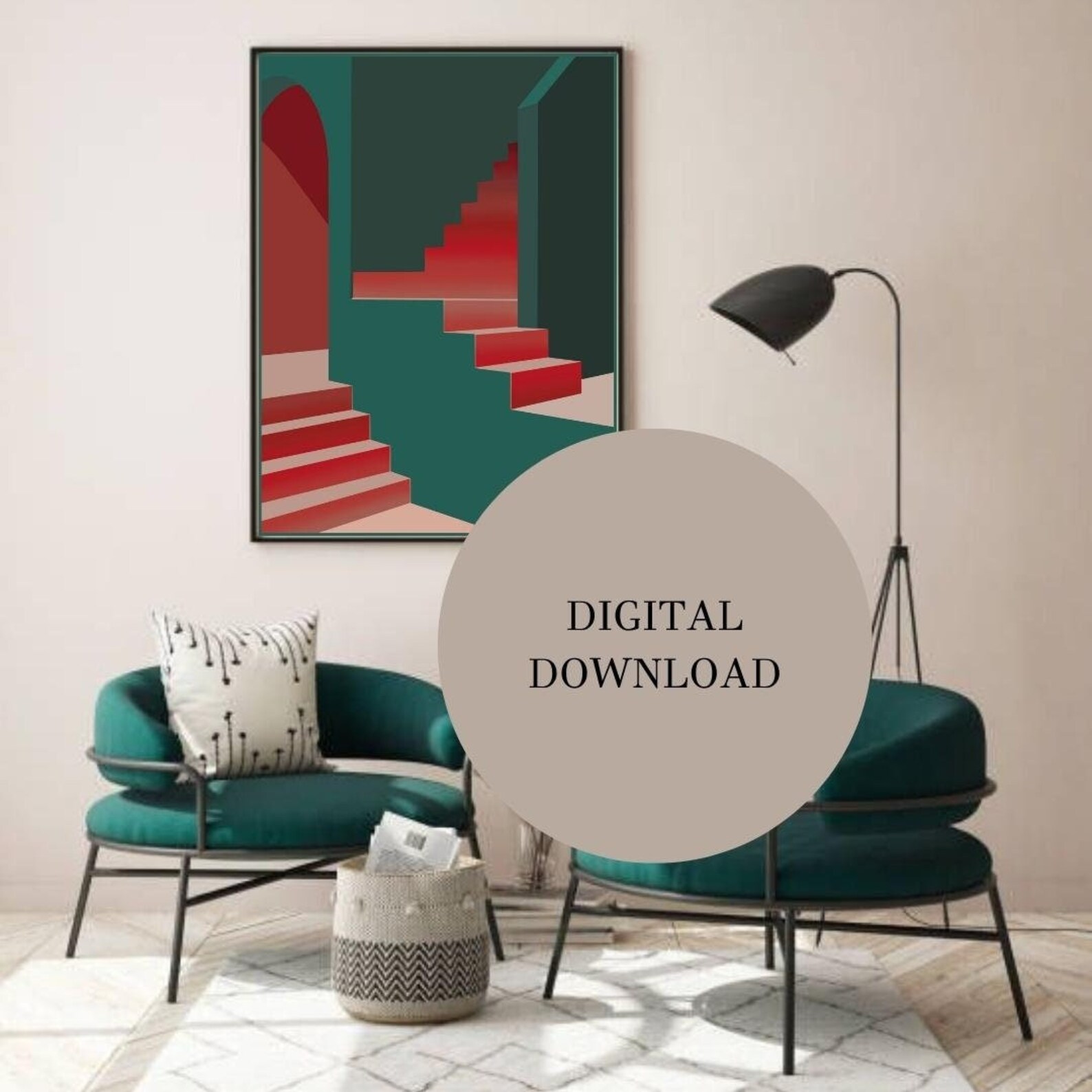 Minimalistic Architecture With Stairs Wall Art Illustration, Modern ...
