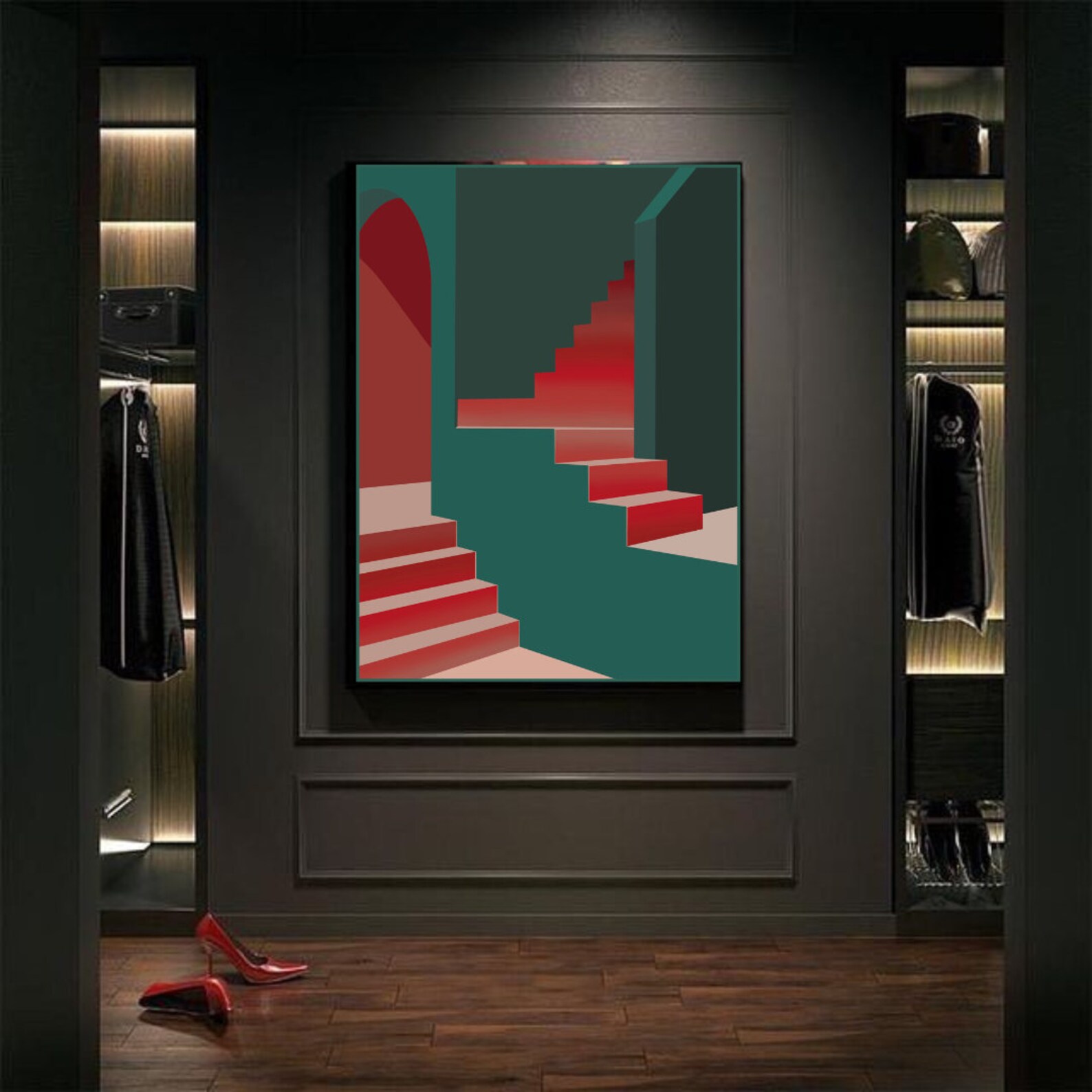 Minimalistic Architecture With Stairs Wall Art Illustration, Modern ...