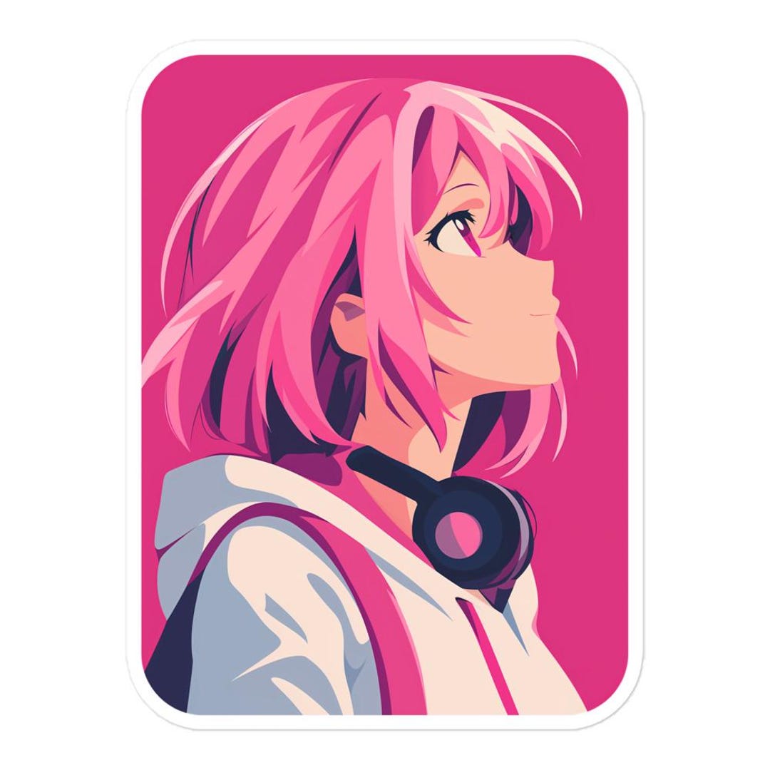 Anime Girl Sticker – Pink Hair Aesthetic | Cute Vinyl Decal for Laptops ...