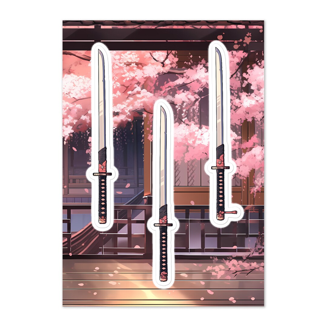 Trio of Katanas Vinyl Sticker Sheet - High-quality Japanese Aesthetic ...
