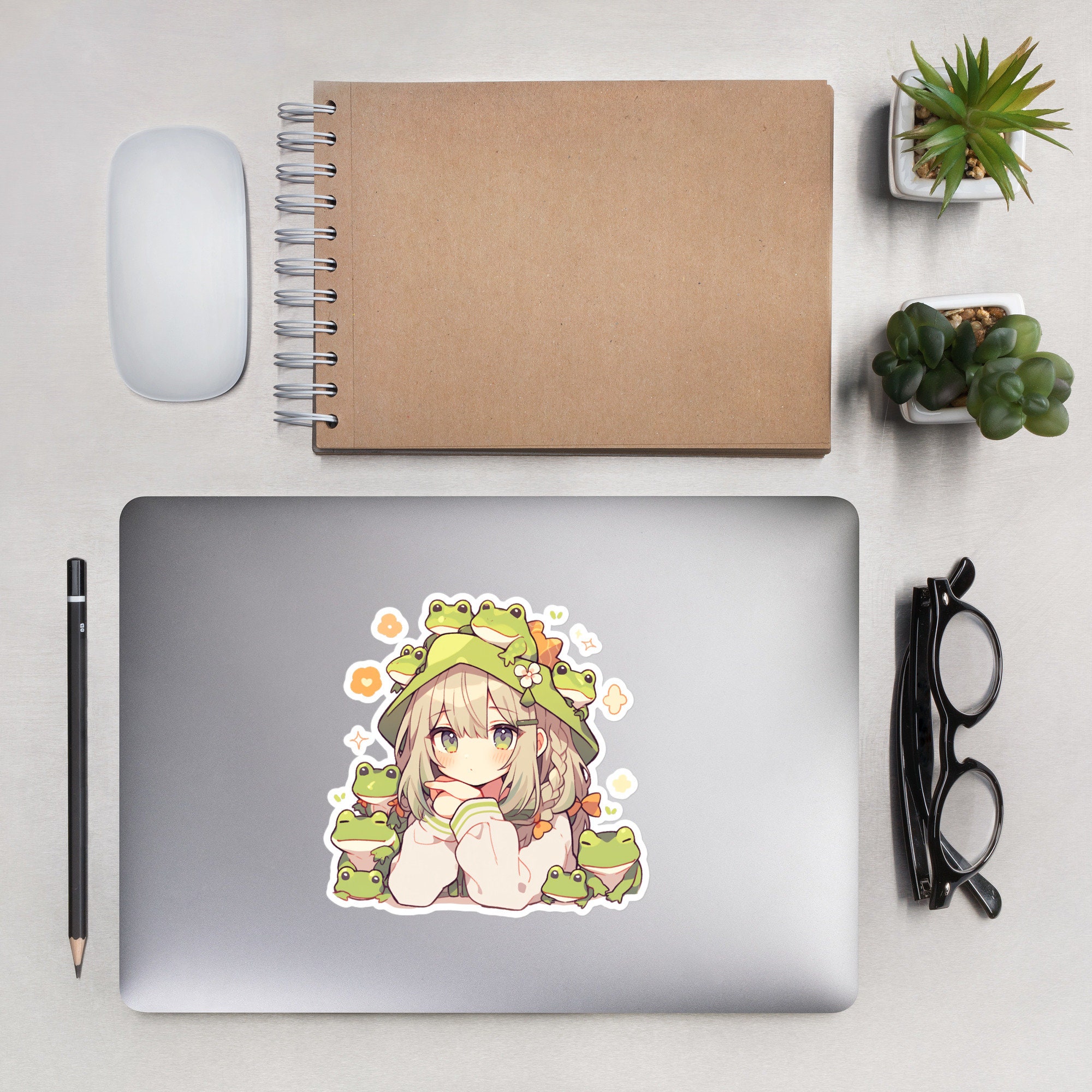 Cute Anime Girl & Frogs Vinyl Sticker - Adorable, High-quality Decal ...